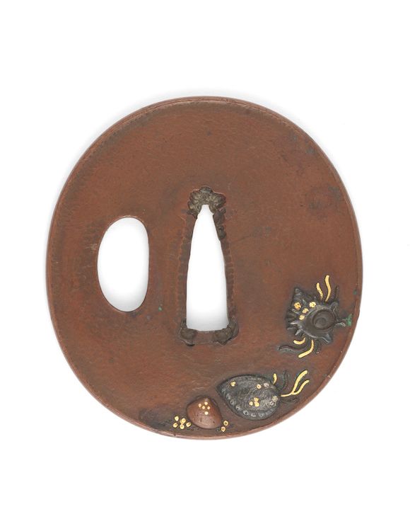 Bonhams : A copper tsuba with single hitsu-ana Unsigned, 19th Century