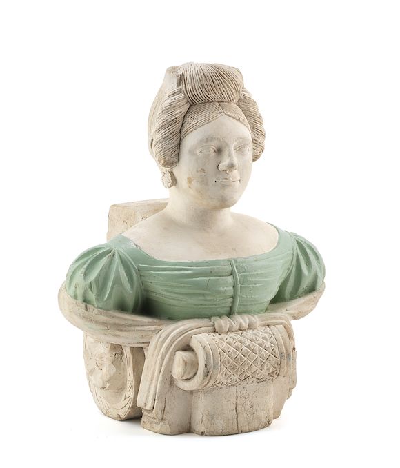 Bonhams : A small ship's figurehead, 20x16x12ins.(51x41x31cm)