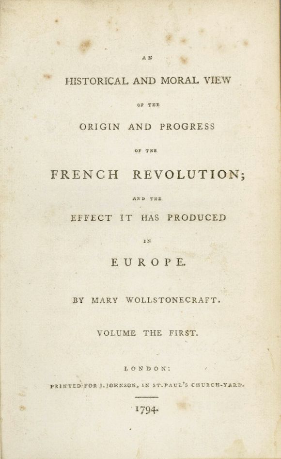 Bonhams : WOLLSTONECRAFT (MARY) An historical and moral view of the ...