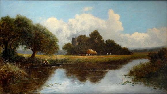 Bonhams : Daniel Sherrin (British, 1868-1940) Punt on a river ...