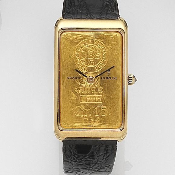 Bonhams : Corum. An 18ct gold quartz ingot wristwatchRef44400, No.4464 ...