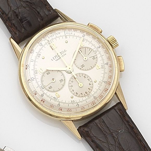 Bonhams : Lemania. An 18ct gold manual wind chronograph ...