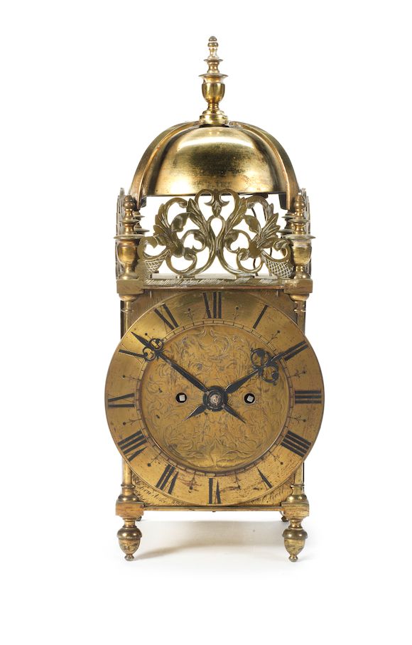 Bonhams : A brass lantern clock with later movement the dial signed ...