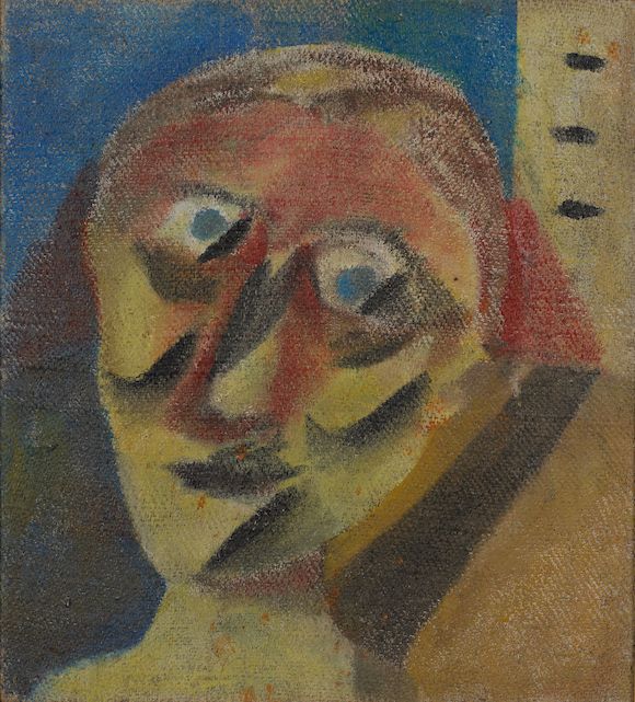 Bonhams : Sidney Nolan (1917-1992) Head and grain silo, Dimboola, 1943