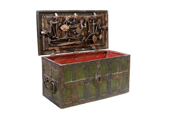Bonhams : A late 17th century German green painted iron bound strong ...