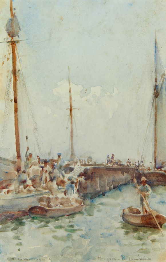 Bonhams : Henry Scott Tuke, RA, RWS (British, 1858-1929) Harbour scene ...
