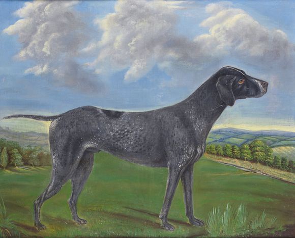Bonhams : English Naïve School An Early English Setter in a landscape