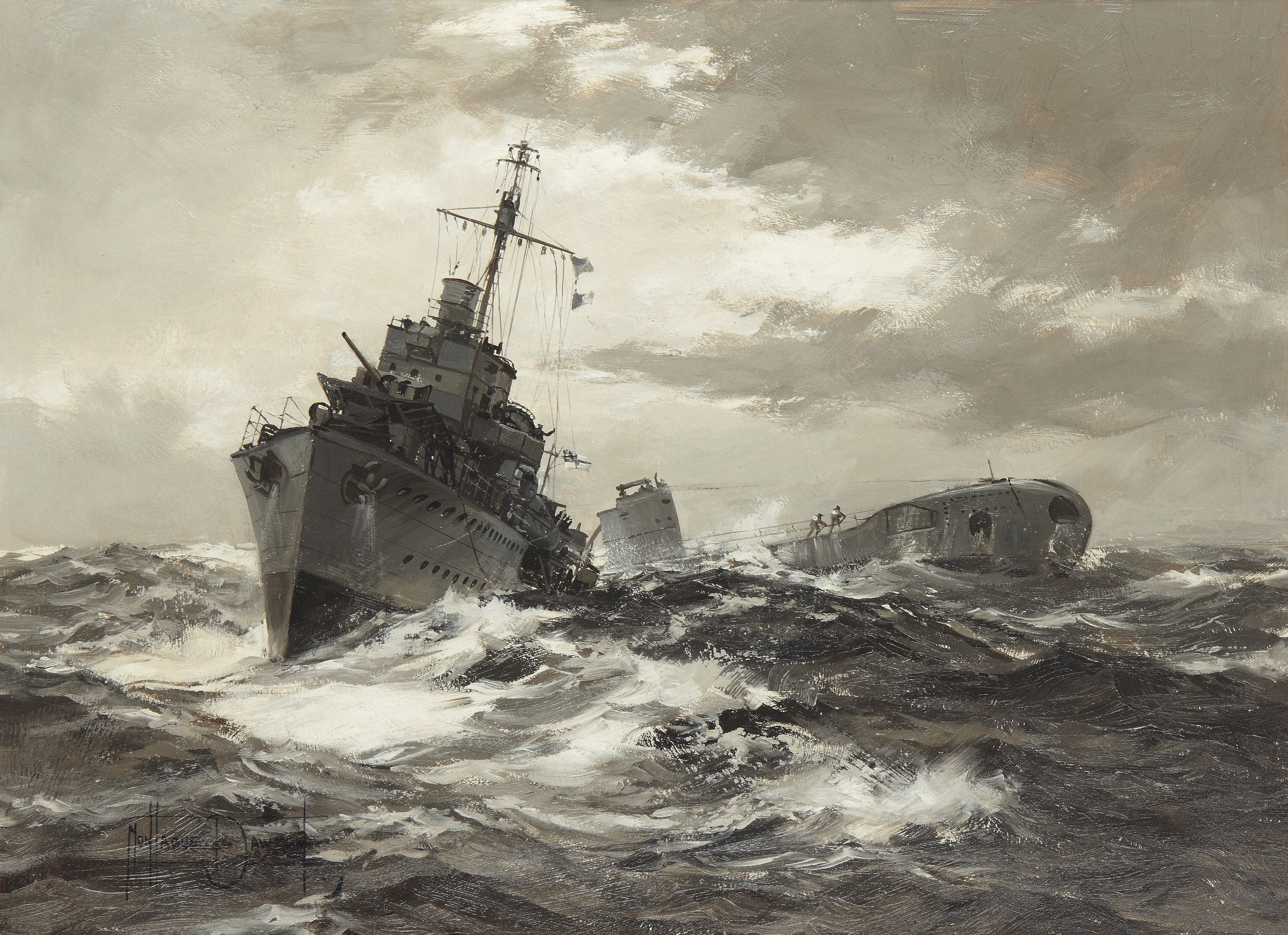 Bonhams : Montague Dawson (British, 1890-1973) H.M.S. Fame acknowledges ...