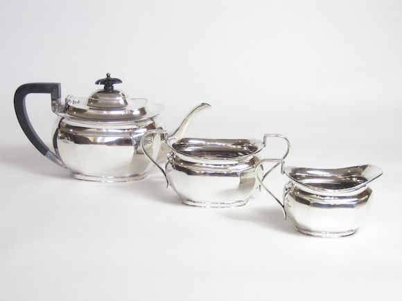Bonhams : A three piece silver tea service by H.Atkins, Sheffield 1936/37