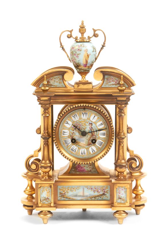 Bonhams : A late 19th century French gilt bronze and porcelain mounted ...