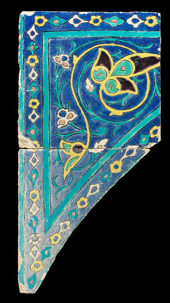 Bonhams : A Timurid cuerda seca pottery tile Spandrel Samarkand, early ...
