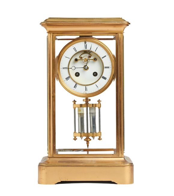 Bonhams : A 19th century French gilt brass four-glass mantle clock J ...
