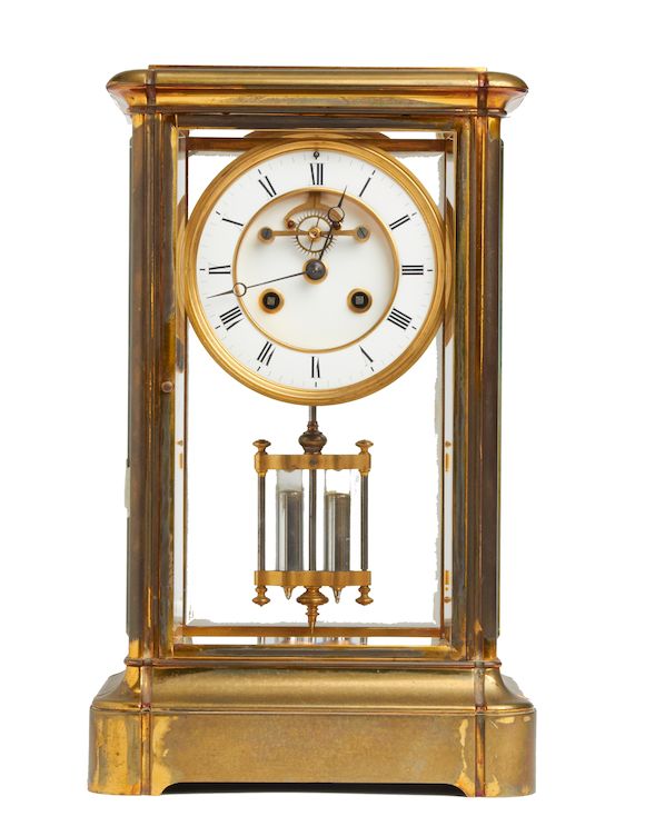 Bonhams : A 19th century French four-glass mantel clock with twin ...
