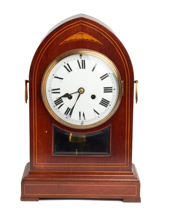 Bonhams : A late 19th century lancet top 8-day inlaid mahogany mantle ...