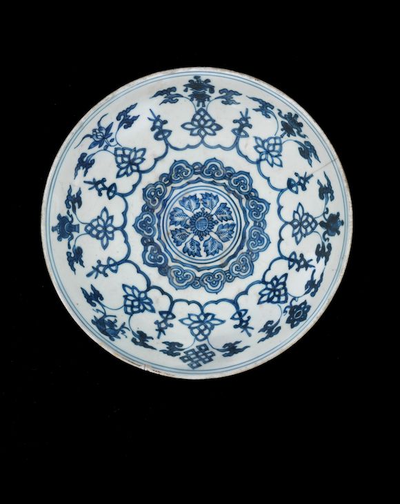 Bonhams : A blue and white 'Buddhist Emblems' shallow bowl Jiajing six ...