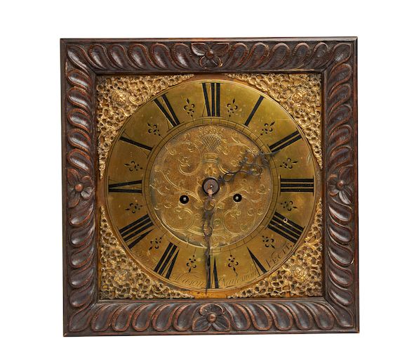 Bonhams : An early 18th century 10" square brass clock dial on later ...