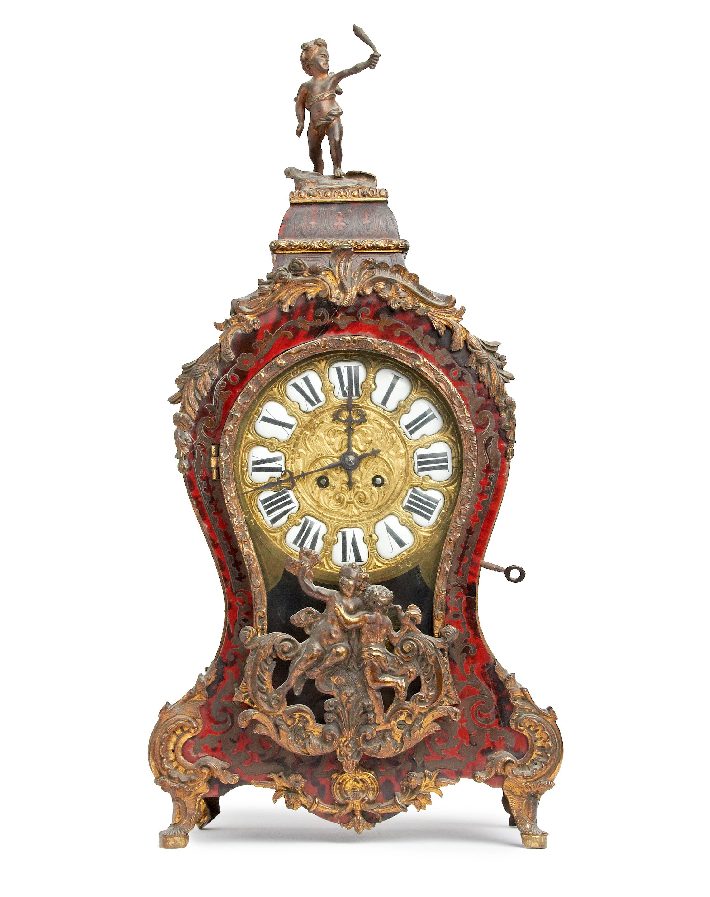 Bonhams : A 19th century French Boule style cut brass and red ...