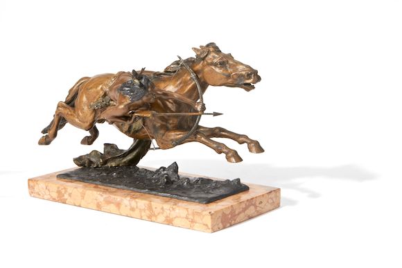 Bonhams : Franz Bergman, Austrian (1861-1936): A cold painted bronze of a Native American on ...