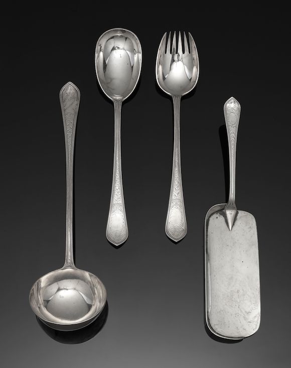 Bonhams : A Victorian silver Beaded Nurled and engraved pattern table ...