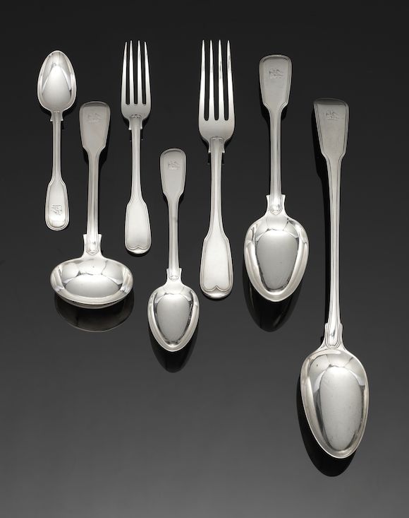 Bonhams : An early 19th century silver Fiddle and Thread pattern table ...