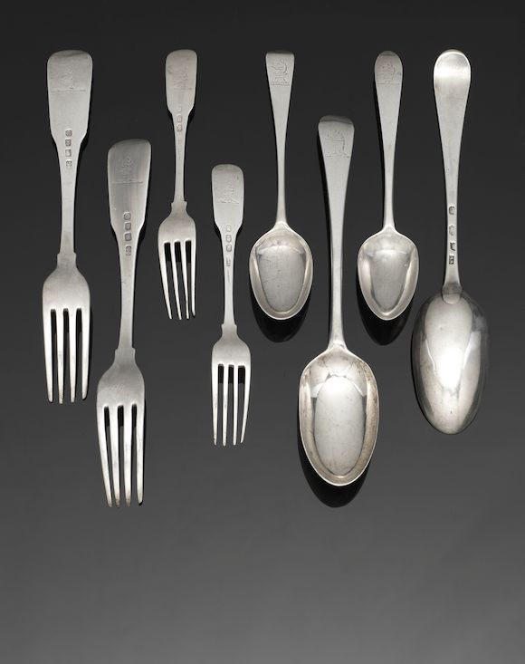Bonhams : An assorted collection of antique Irish silver flatware,