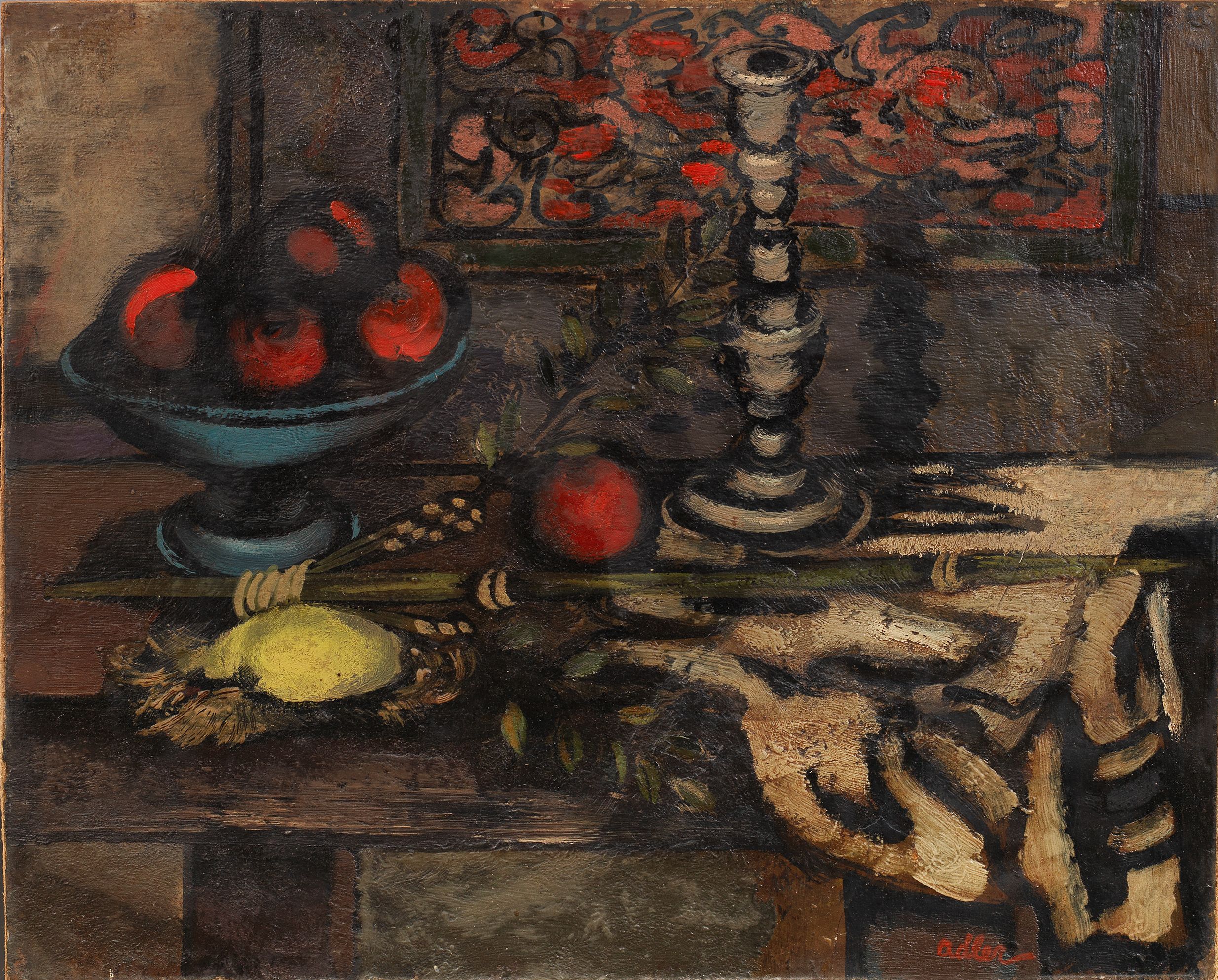 Bonhams : Jankel Adler (Polish, 1895-1949) Still life with fruit and ...