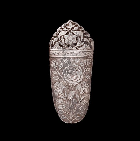 Bonhams : A Mughal carved steel Sword Fitting (Chape) India, 17th Century