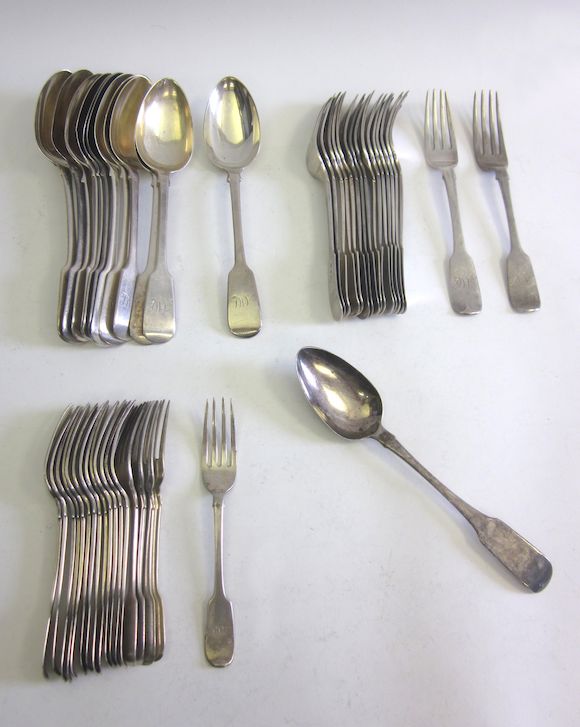 Bonhams : A quantity of Irish silver Fiddle pattern flatware (Qty)