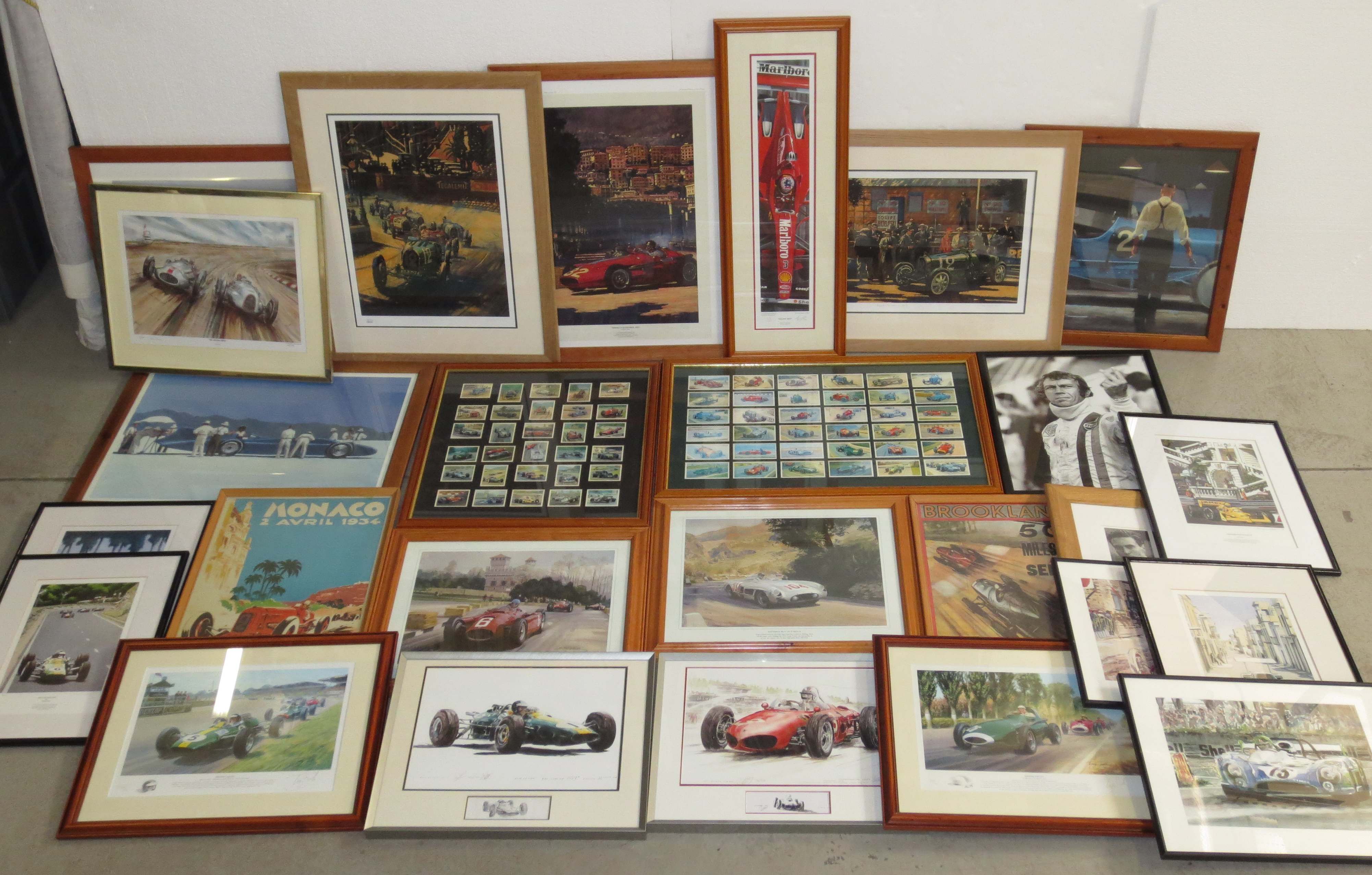 Bonhams Cars : Assorted framed motoring prints,
