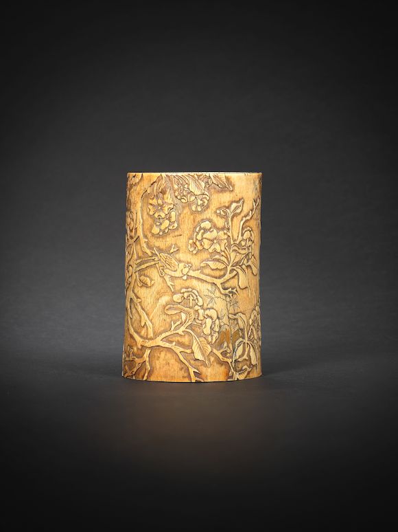 Bonhams : A rare ivory cylindrical brushpot, bitong 16th/17th century