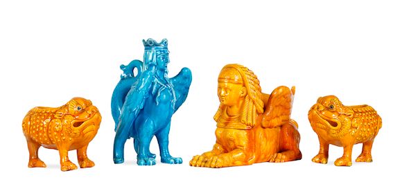 Bonhams : A pair of Burmantofts faience grotesque cache pots