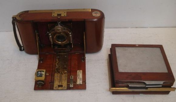 Bonhams : A J Lizars Glasgow 'Challenge' mahogany folding camera, with ...