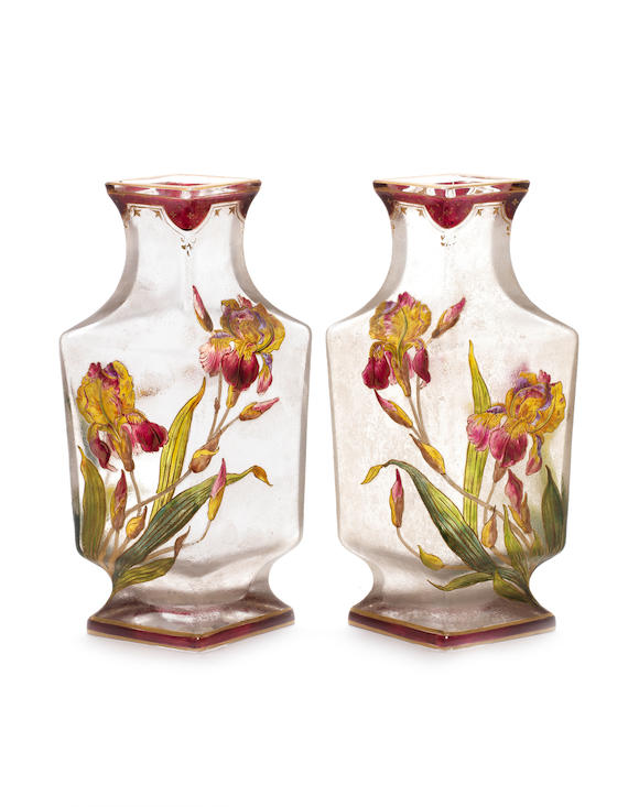 Bonhams French A Pair Of Baccarat Acid Etched And Enamelled Glass Vases Circa 1900