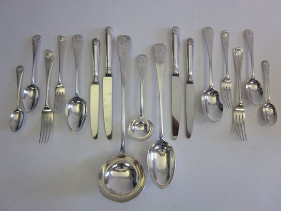 Bonhams : An unusual Victorian silver Old English Shell pattern table ...