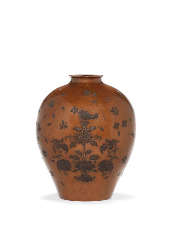 Bonhams : A bronze ovoid vase By Akiyoshi, Meiji Period