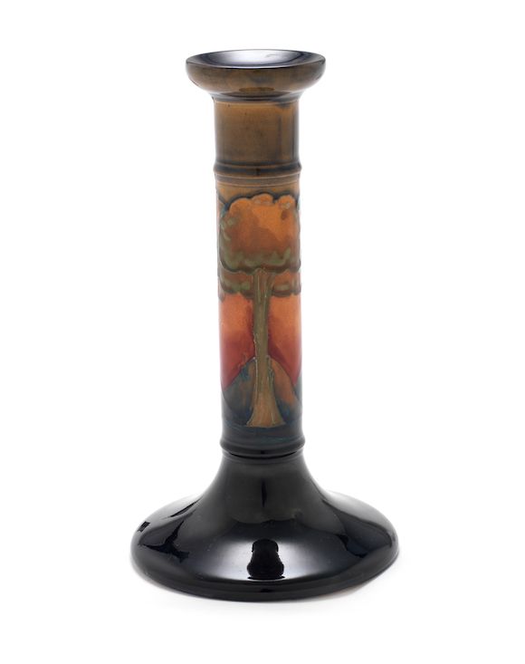 Bonhams : William Moorcroft 'Eventide' a Large Candlestick, circa 1925