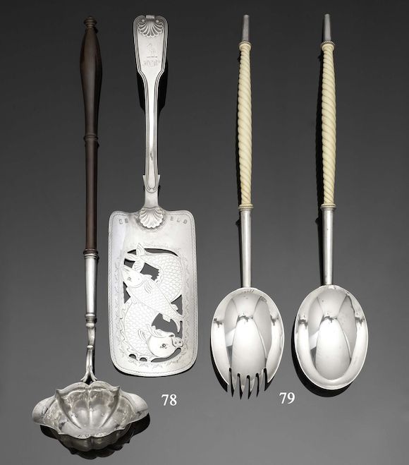 Bonhams : A George III silver fish slice maker's mark IS in a wavy ...