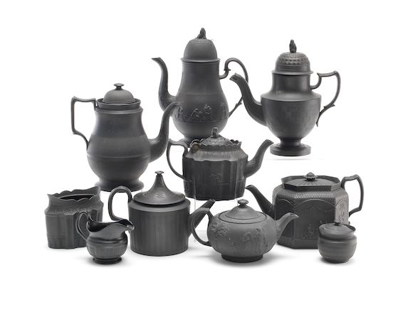 Bonhams : A collection of ten 19th century black basalt tea and coffee ...