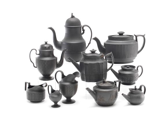 Bonhams : A collection of ten 19th century black basalt tea and coffee ...