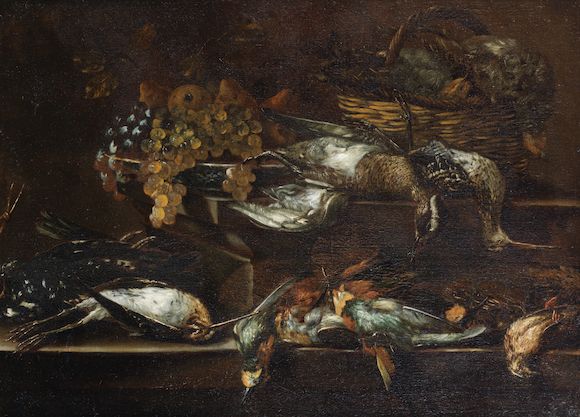 Bonhams : Spanish School, 17th Century Dead partridge in a basket on a ...