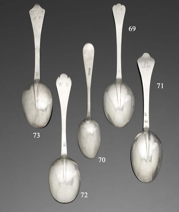 Bonhams : An early 18th century American silver trefid spoon by Samuel ...