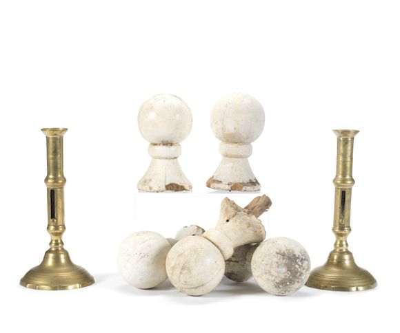 Bonhams : A pair of 19th century French brass candlesticks and a set of ...