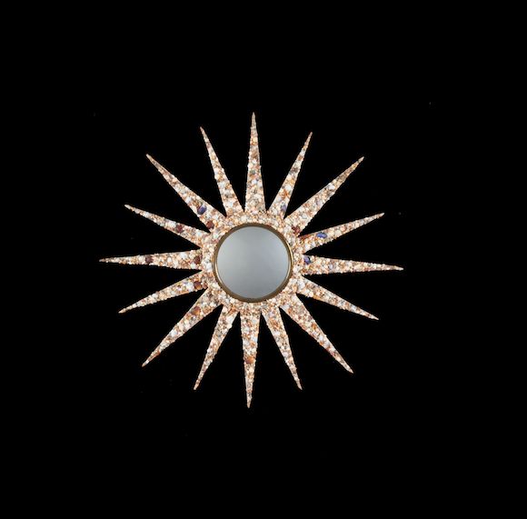 Bonhams : Two similar seashell decorated sunburst mirrors