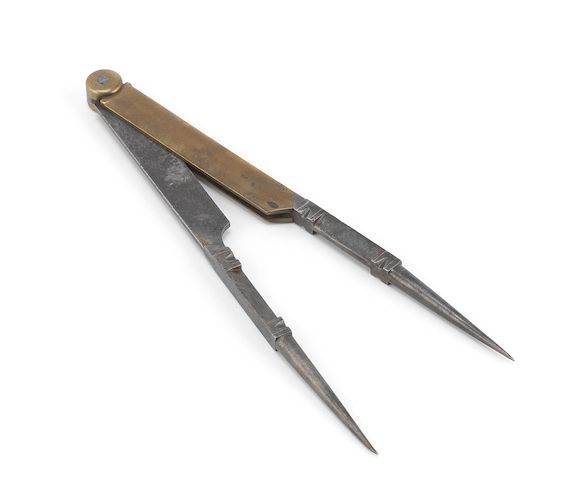 Bonhams : A pair of brass and iron dividers, 18th century,