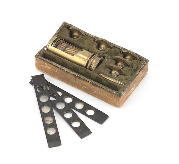 Bonhams : A Wilson brass screw-barrel microscope, Dutch, early 18th ...