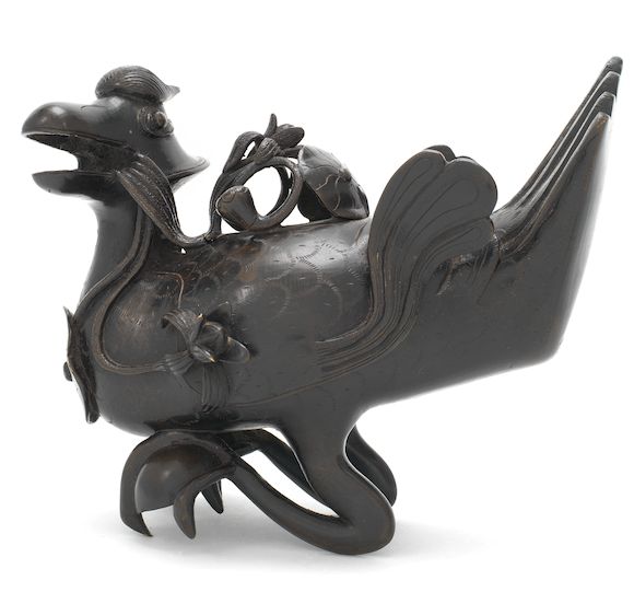 Bonhams : A Mandarin duck form bronze incense burner and cover Qing Dynasty