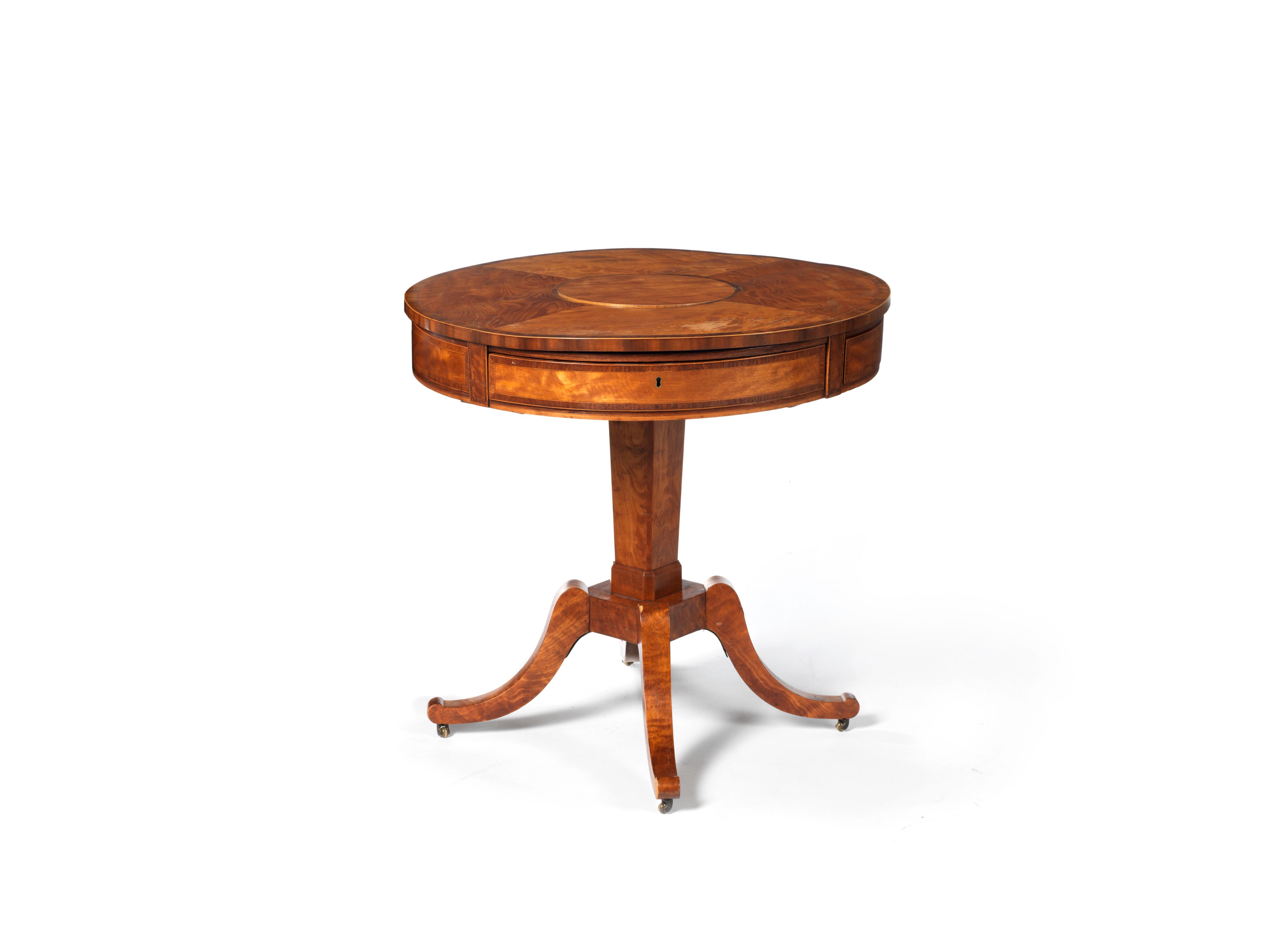 Bonhams : A late George III satinwood and rosewood crossbanded drum top ...