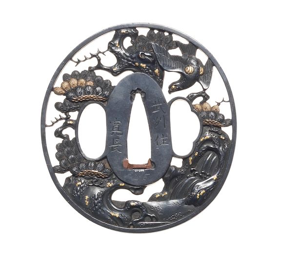 Bonhams : A shakudo sukashi tsuba By Bushu Jitsunaga, 19th century