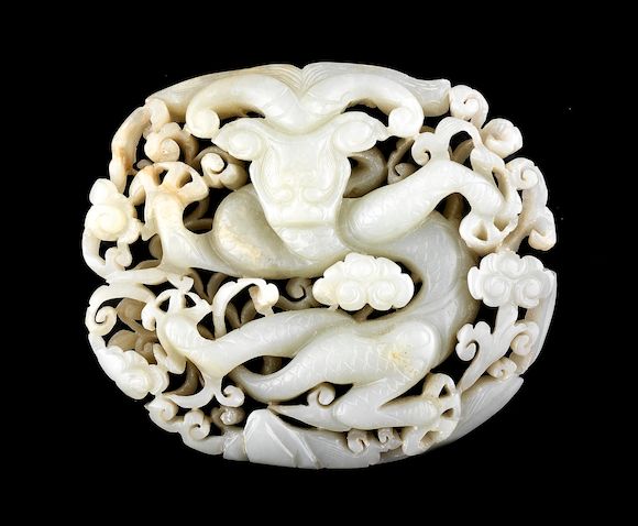 Bonhams : A reticulated 'dragon' plaque 19th century