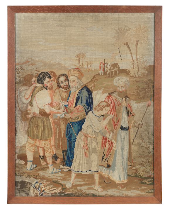 Bonhams : A large Victorian biblical woolwork panel depicting Jospeh ...